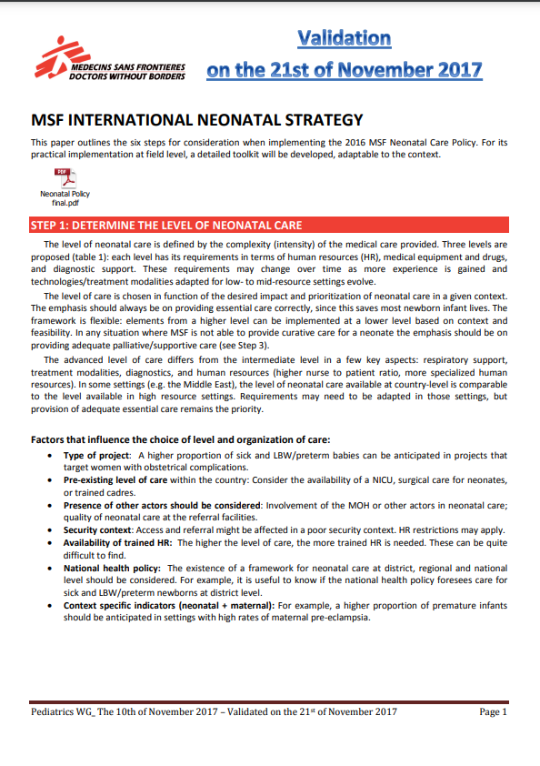 MSF International Neonatal Strategy | Unicat