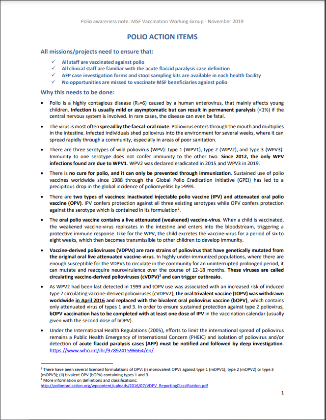 Polio Awareness Note. Polio action items. | Unicat