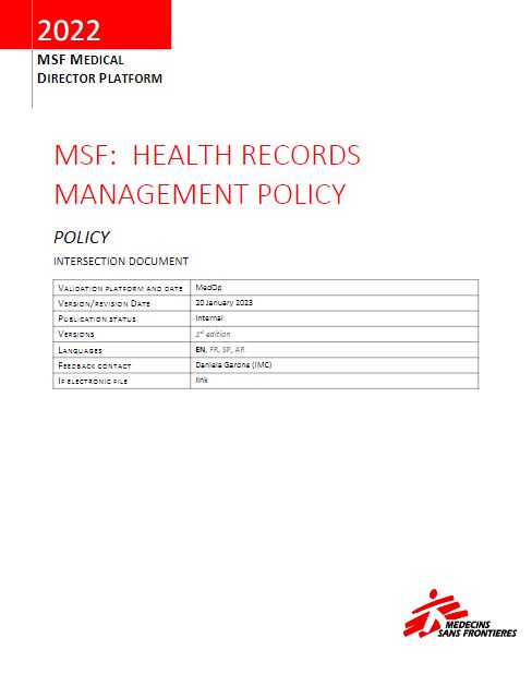 MSF Health Records Management Policy | Unicat